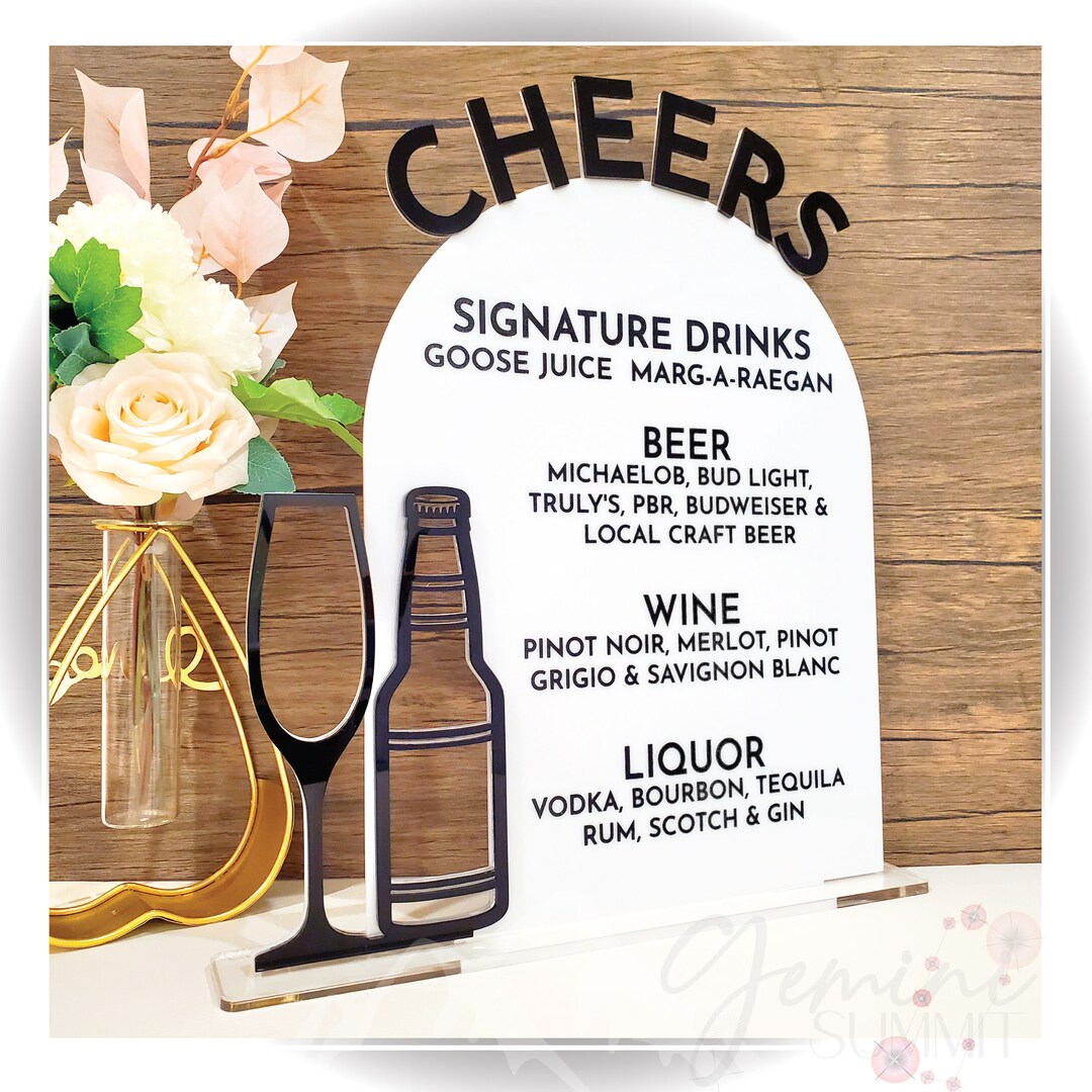 Minimalist Bar Menu Cheers Bar Sign Custom Cocktails and - Etsy