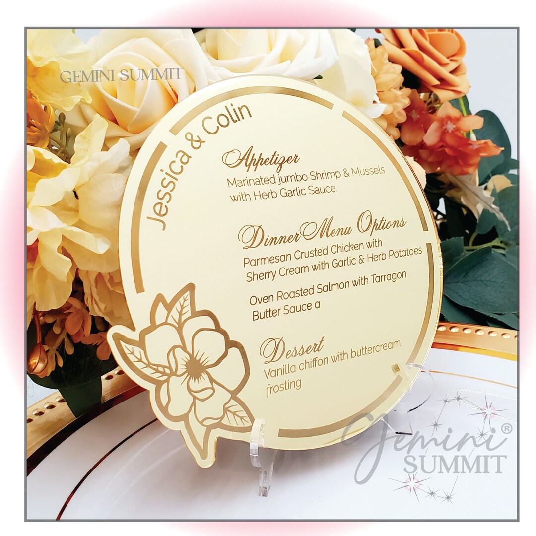 Acrylic Dinner Menu Cards for Weddings, Baby Shower, Dinner Parties ...