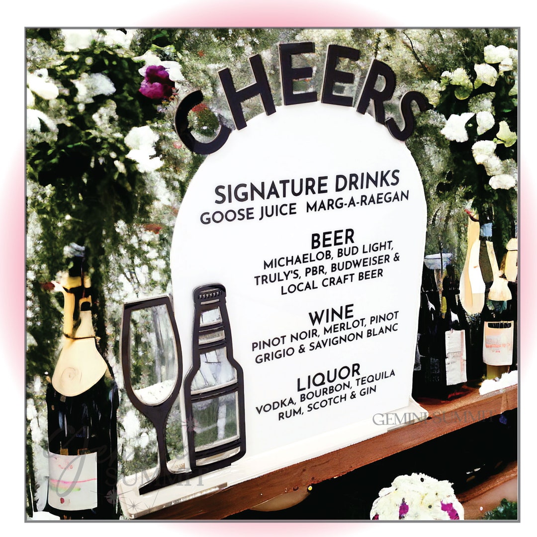 Minimalist Bar Menu, Cheers Bar Sign, Custom Cocktails and Drink Sign ...