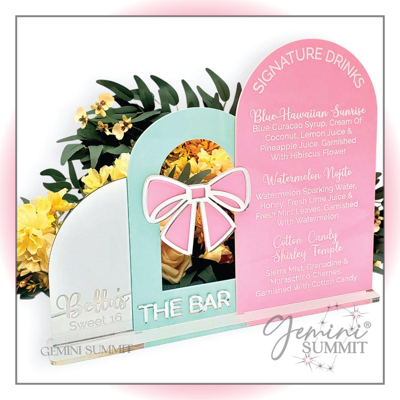 Big Bow Bar Menu, Signature Drinks, Girly Cocktail Menu, Personalized ...