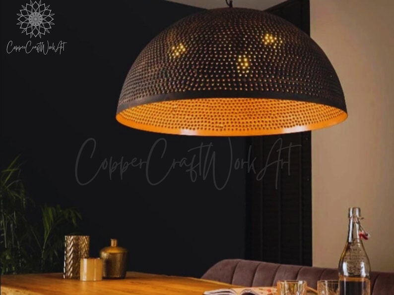 Moroccan Handcrafted Metal Dome Pendant Light – Black, Purple & Blue ...