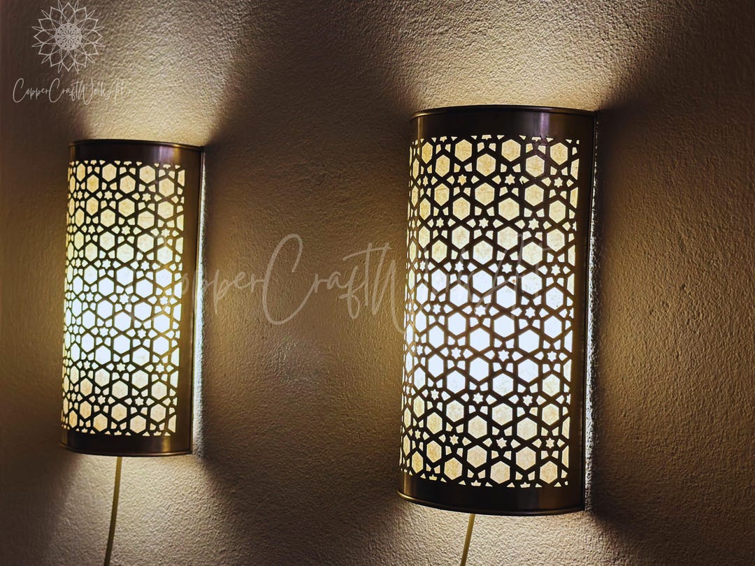 Set of 2 Handmade Moroccan Copper Wall Lamp – Sconce, Brass Wall Light ...