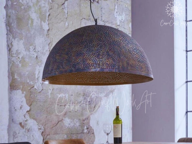 Moroccan Handcrafted Metal Dome Pendant Light – Black, Purple & Blue ...