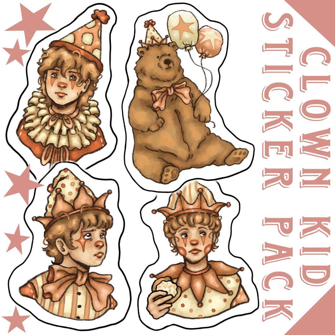 Clown Kid Sticker Pack, Four Glossy Stickers - Etsy