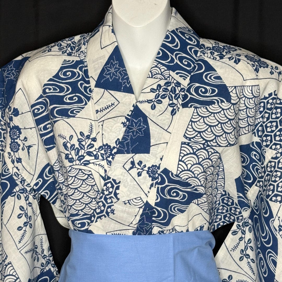 Vintage Japanese Yukata Kimono Robe Woman's Casual Cotton Summer Kimono ...