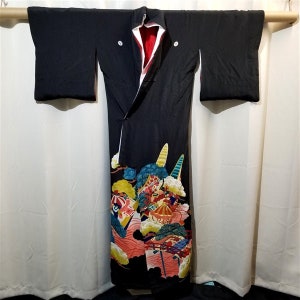 Tomesode Formal Kurosode Kimono Robe Vintage Japanese Woman's Silk ...