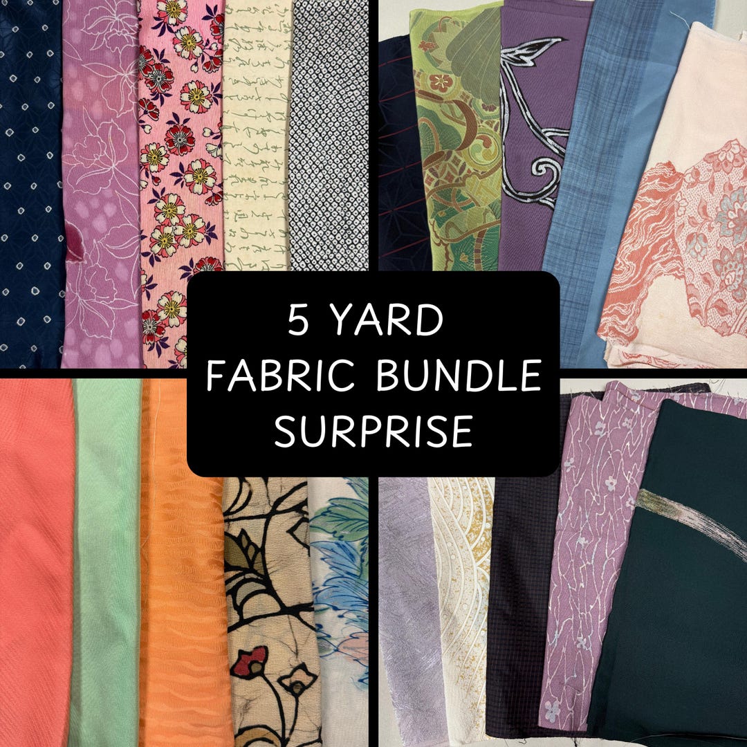 Five Yard Surprise - Vintage Japanese Kimono Fabric Yardage Bundle Mix ...