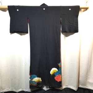 Tomesode Formal Kurosode Kimono Robe Vintage Japanese Woman's Silk ...