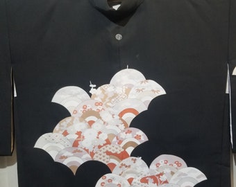 Woman's Haori Jacket Vintage Japanese Black Silk Kimono Jacket Sparkle ...