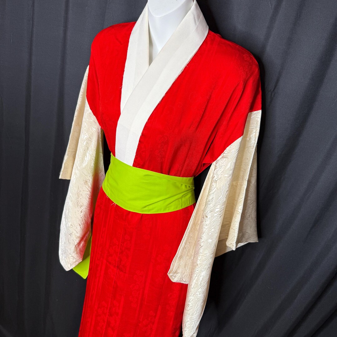 Vintage Japanese Juban Kimono Robe With Casual Cotton Sash Woman's ...