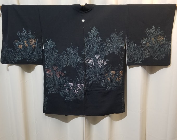 Woman's Haori Jacket Vintage Japanese Black Silk Kimono Jacket ...