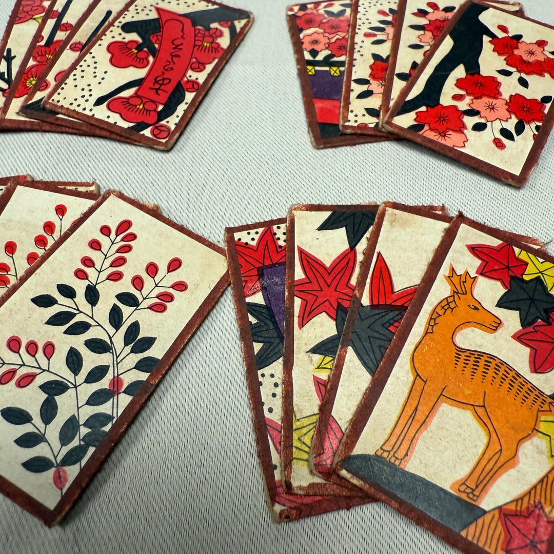 Vintage Japanese Hanafuda Card Game Set Traditional Tengu Cards ...