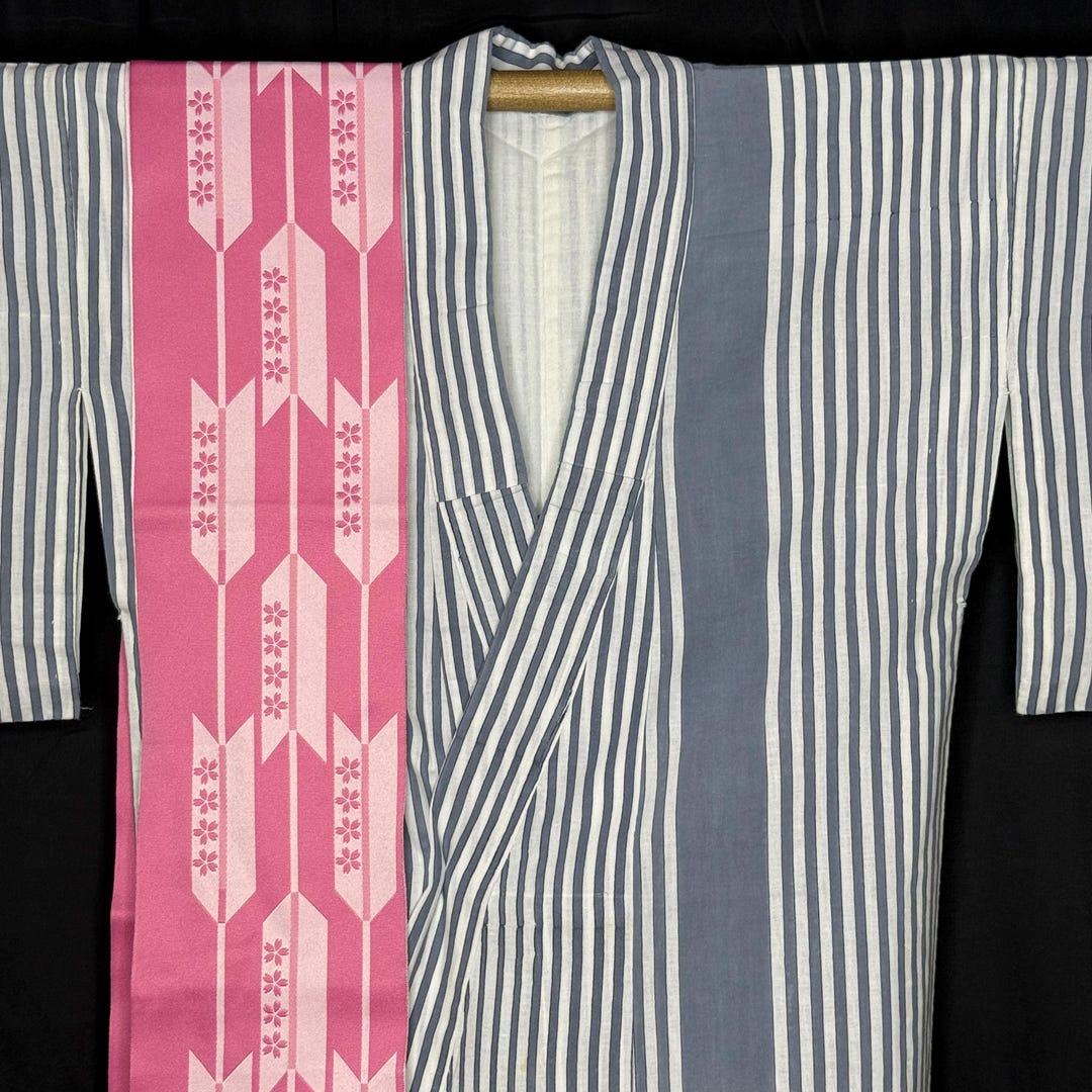 Vintage Japanese Yukata Kimono Robe Woman's Casual Summer Kimono With ...