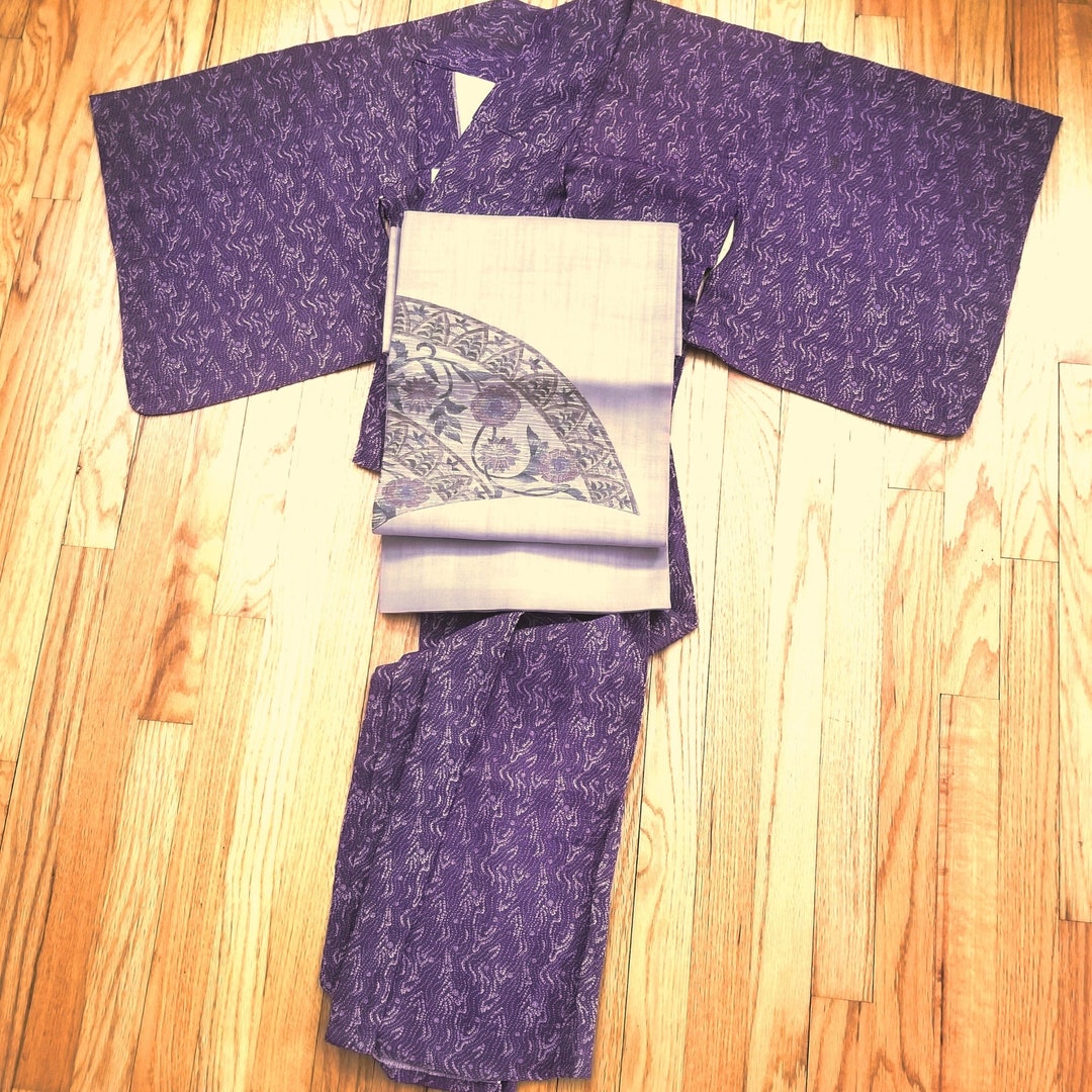 Vintage Japanese Kimono and Obi Set Kimono Combination - Woody Waves - Etsy