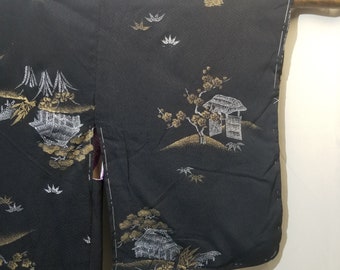 Woman's Haori Jacket Vintage Japanese Black Silk Kimono Jacket Sparkle ...