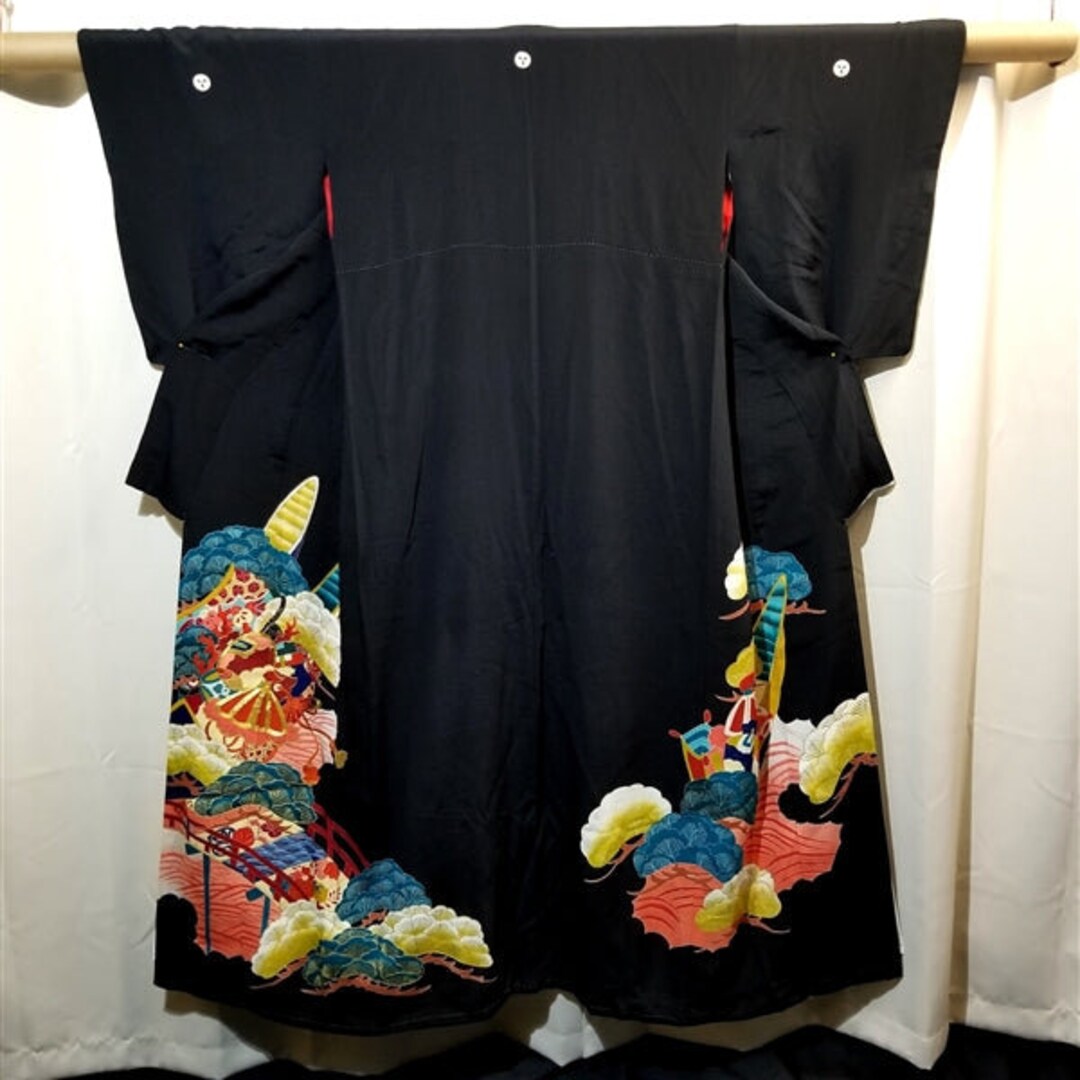Tomesode Formal Kurosode Kimono Robe Vintage Japanese Woman's Silk ...