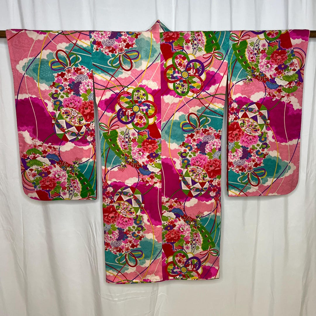 Vintage Japanese Girl's Kimono Silk Robe Children's Kid's Kimono ...
