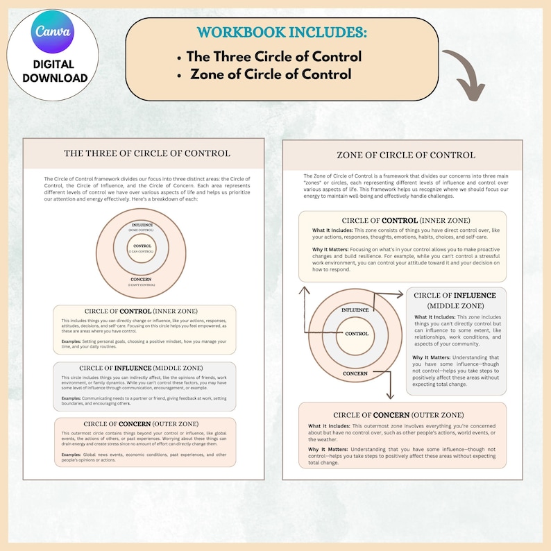 Circle of Control Workbook, Therapy Worksheets, Things I Can Control ...