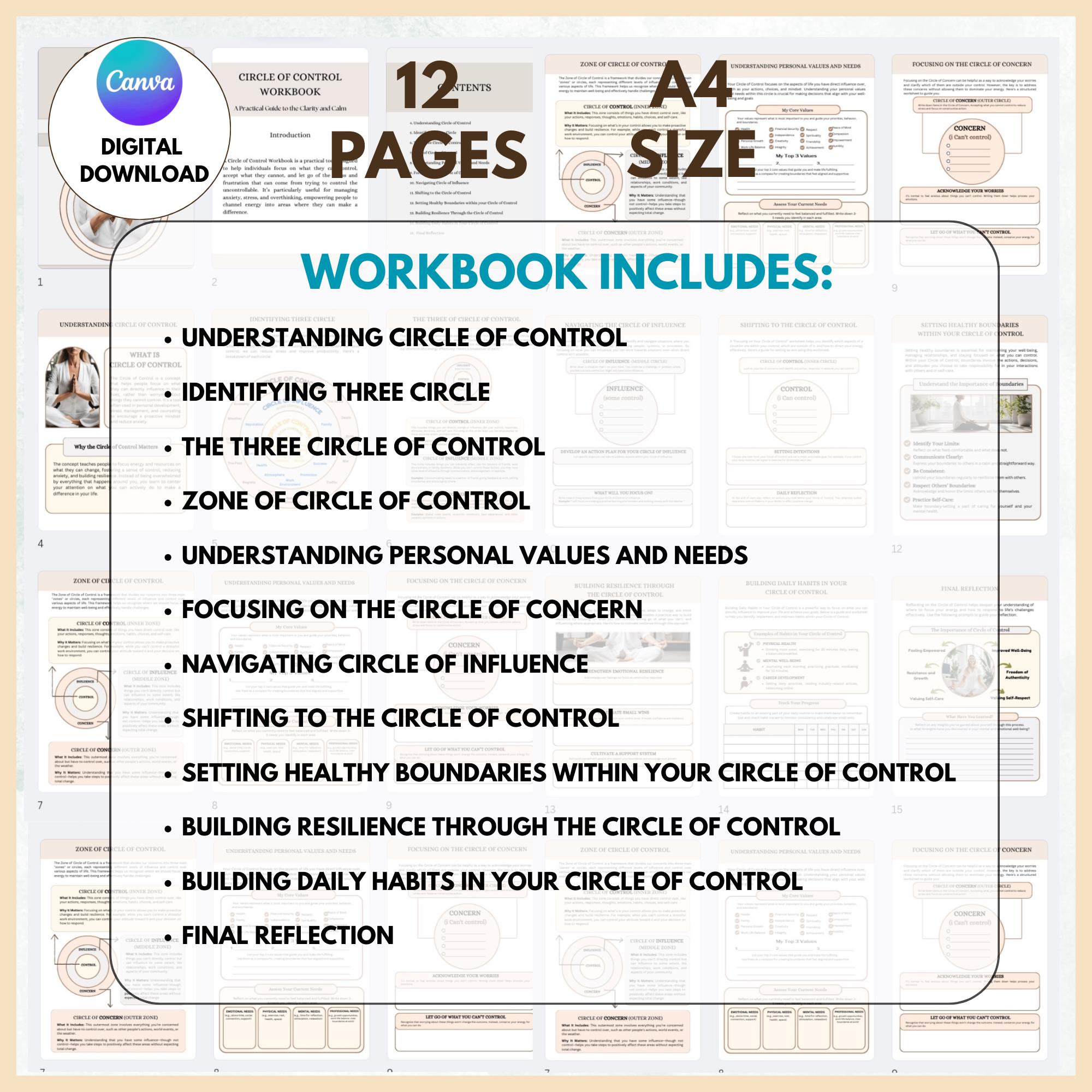 Circle of Control Workbook, Therapy Worksheets, Things I Can Control ...