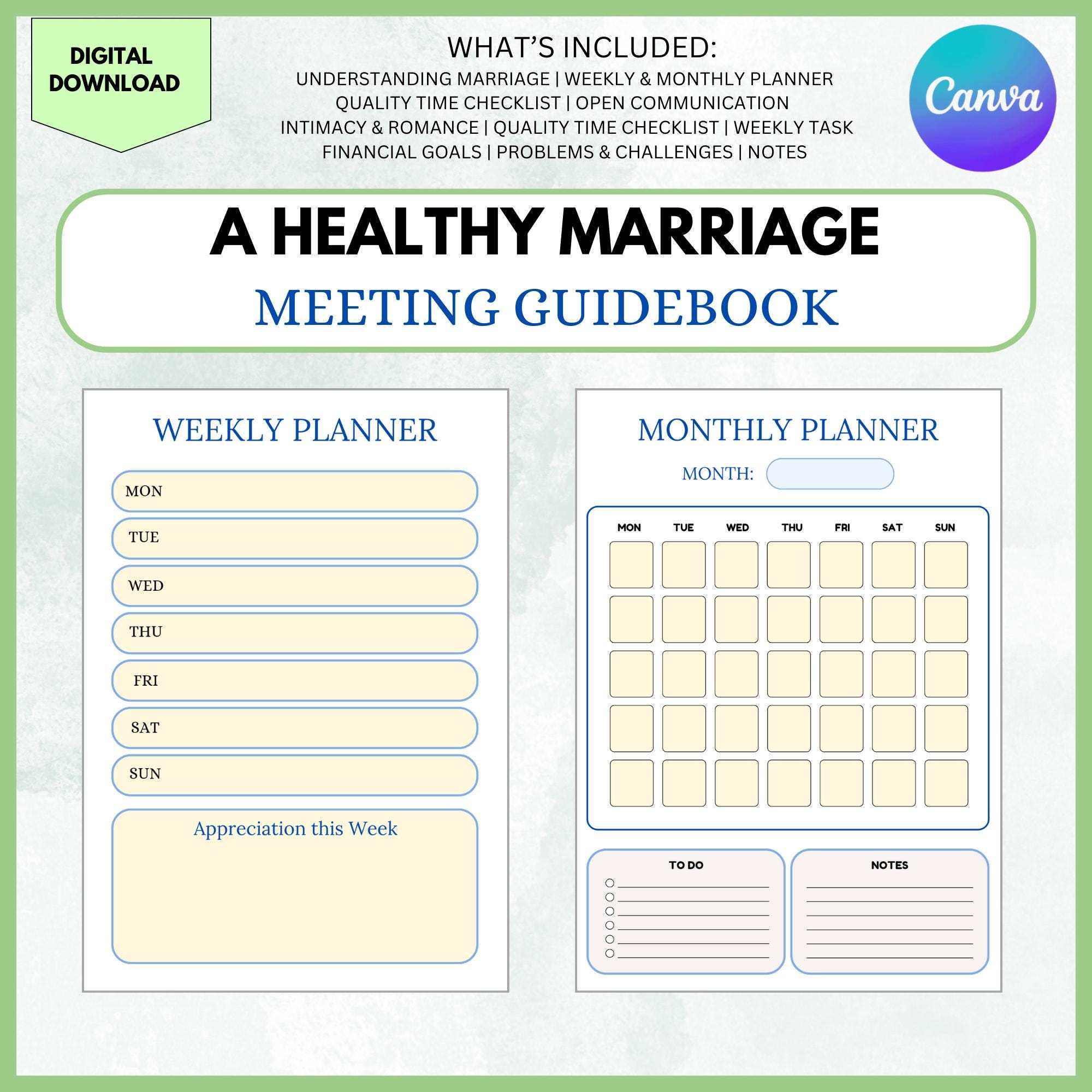 A Healthy Marriage Meeting, Weekly Marriage Meeting, Marriage Planner ...