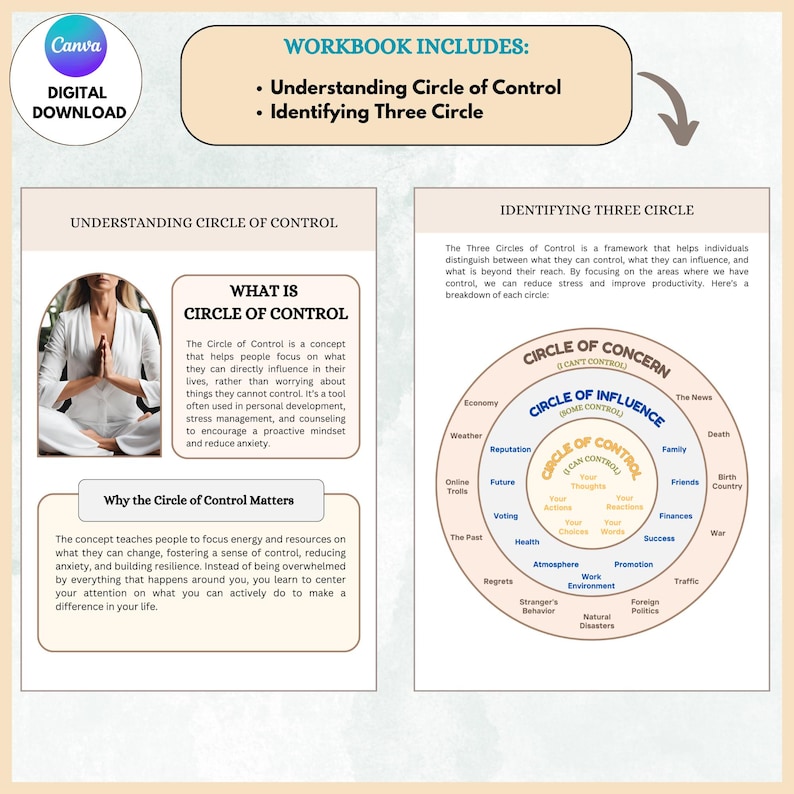 Circle of Control Workbook, Therapy Worksheets, Things I Can Control ...