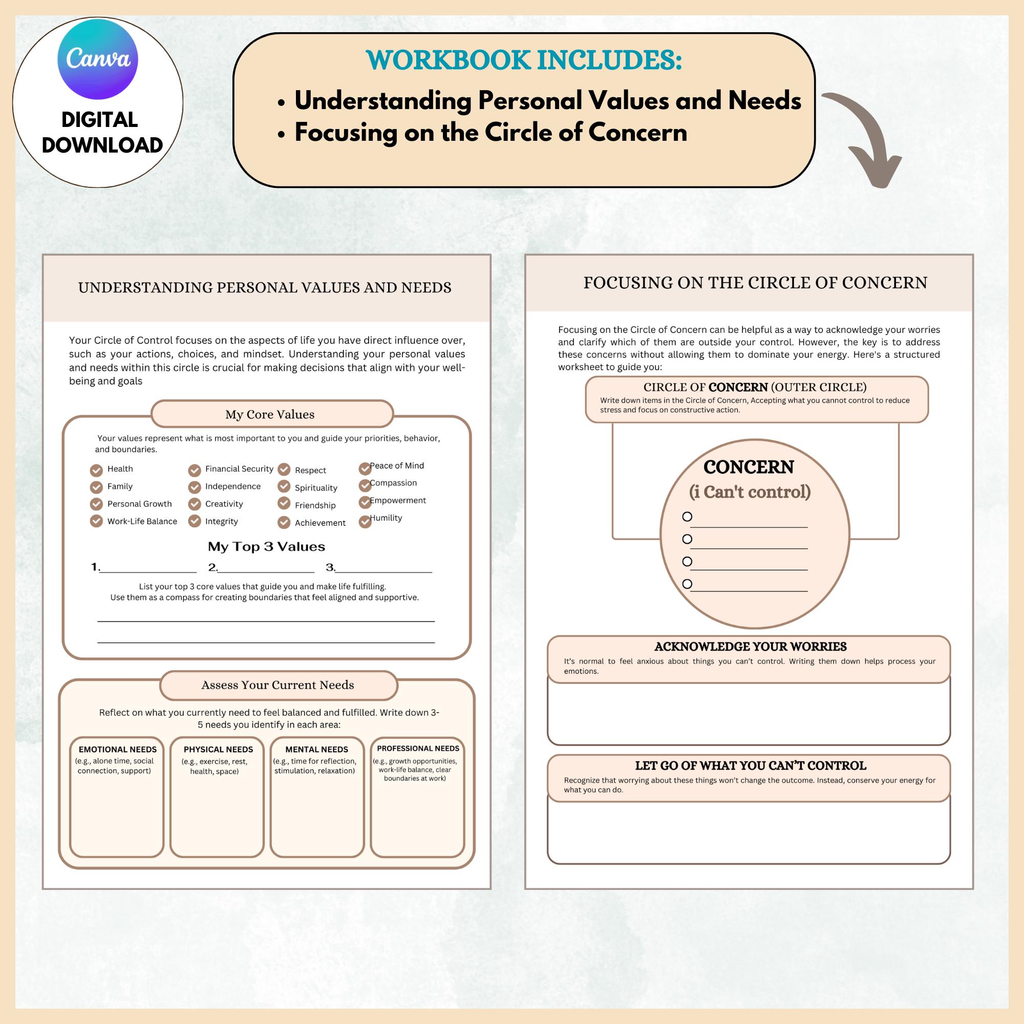 Circle of Control Workbook, Therapy Worksheets, Things I Can Control ...