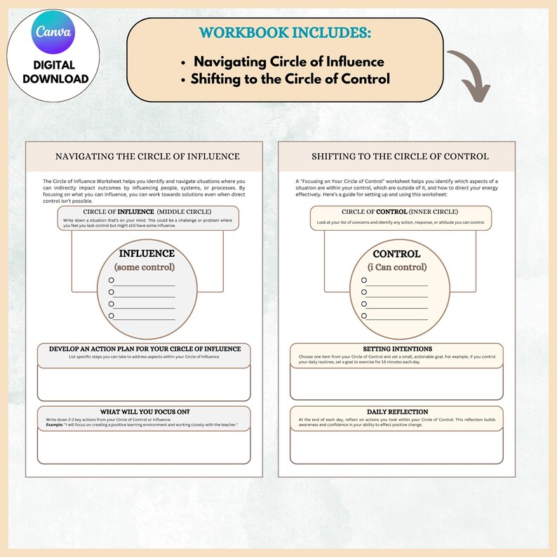 Circle of Control Workbook, Therapy Worksheets, Things I Can Control ...