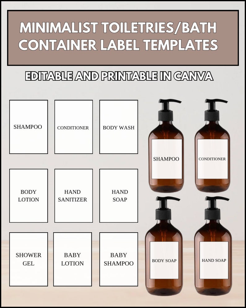 Minimalist Toiletries/bath Label Template, Cosmetic, Laundry, Container ...