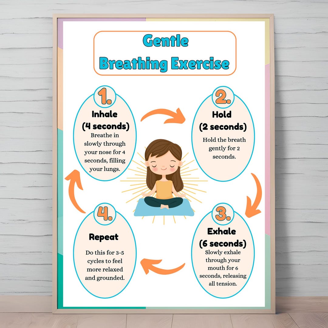 Mindful Breathing Print, Box Breathing Poster, Therapy Office Decor ...