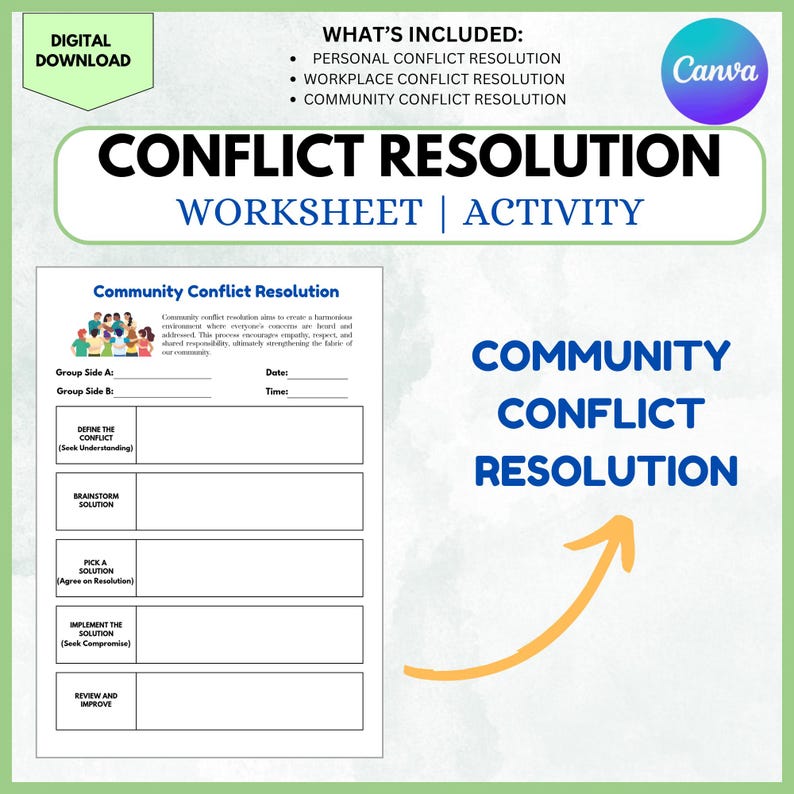 Conflict Resolution Worksheets, Communication Skills (digital Download ...