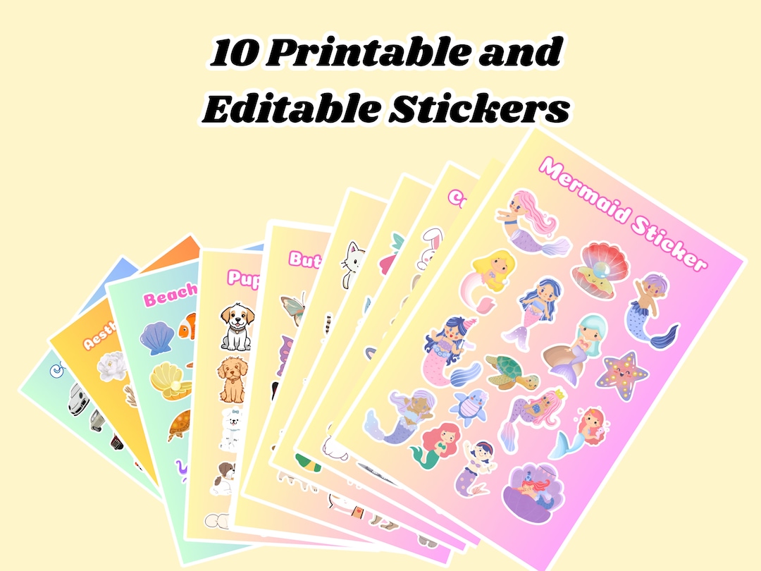 10 Printable and Editable Stickers - Etsy