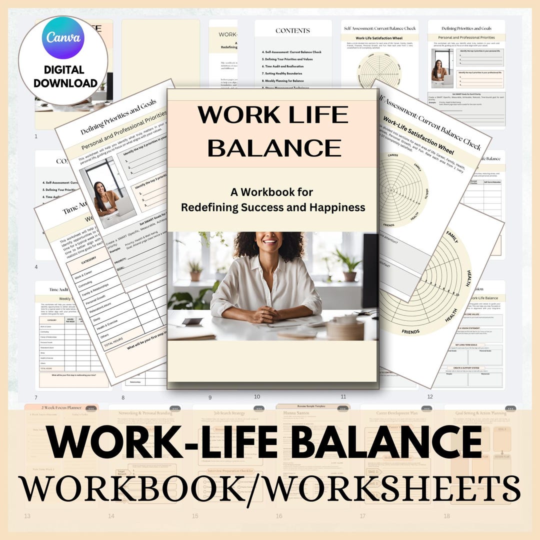 Worklife Balance Workbook, SMART Goals, Daily Focus, Weekly Review ...