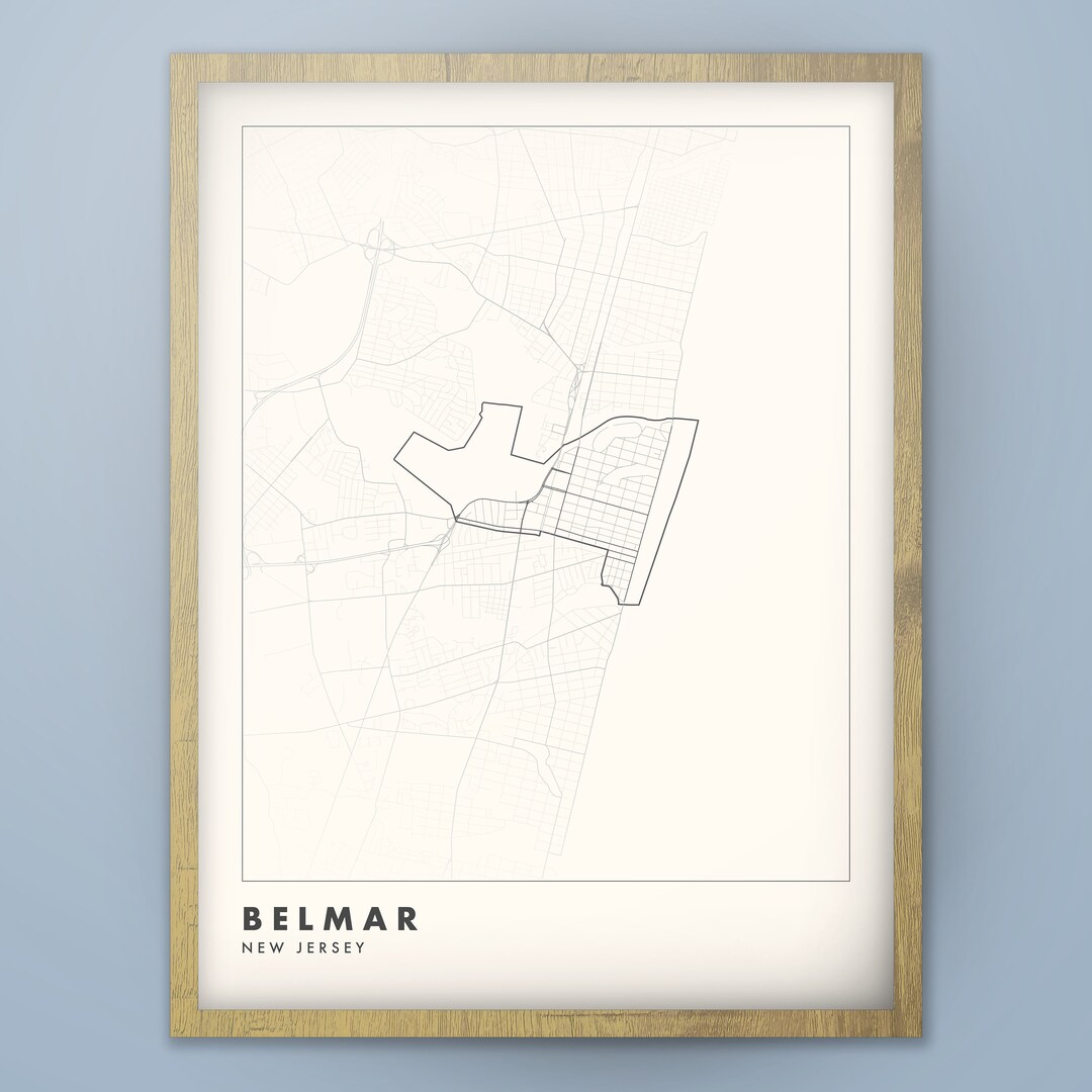 Belmar, NJ Map New Jersey Town Poster Detailed Natural View From Above ...