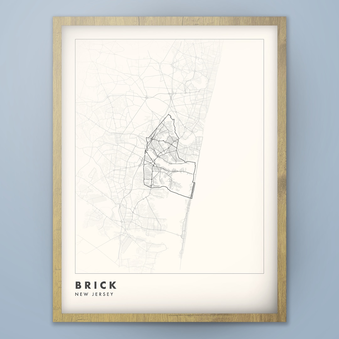 Brick, NJ Map New Jersey Town Poster Detailed Natural View From Above ...