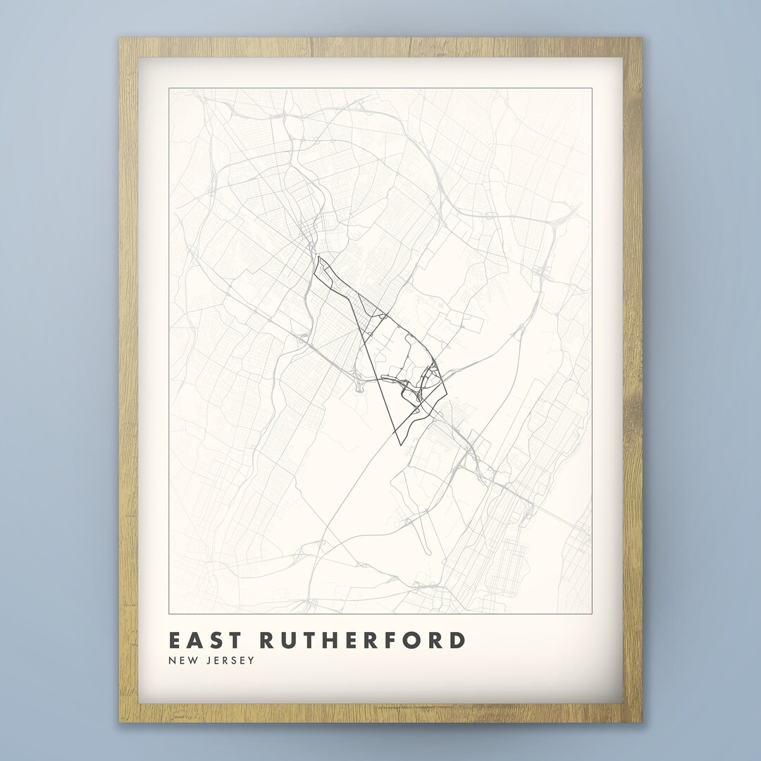 East Rutherford, NJ Map New Jersey Town Poster Detailed Natural View ...