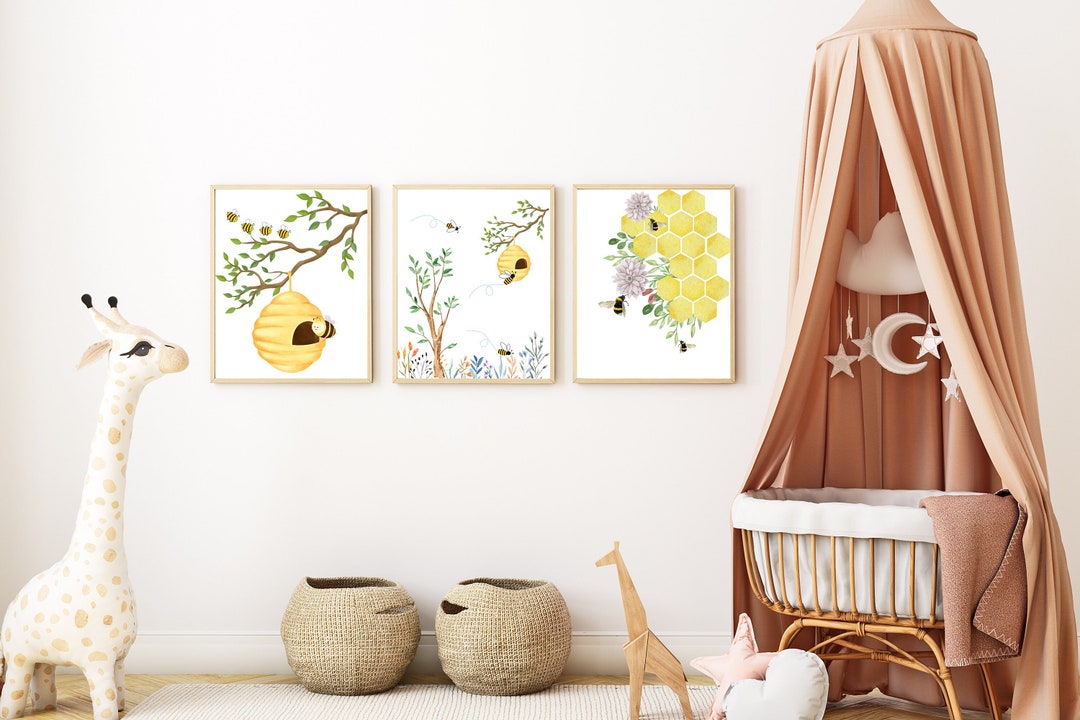 Set of 3 Playroom Posters, Bumble Bee Poster, Kids Wall Art Printable ...