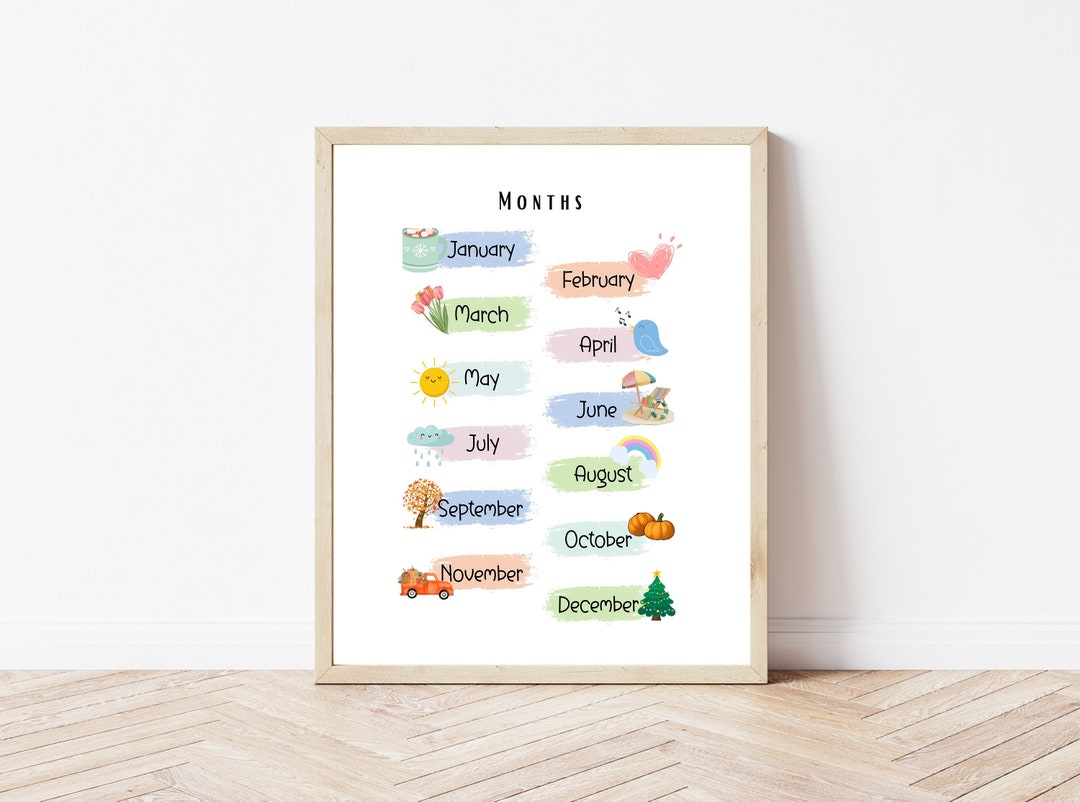 Rainbow Months of the Year Printable, Educational Poster, Kindergarten ...