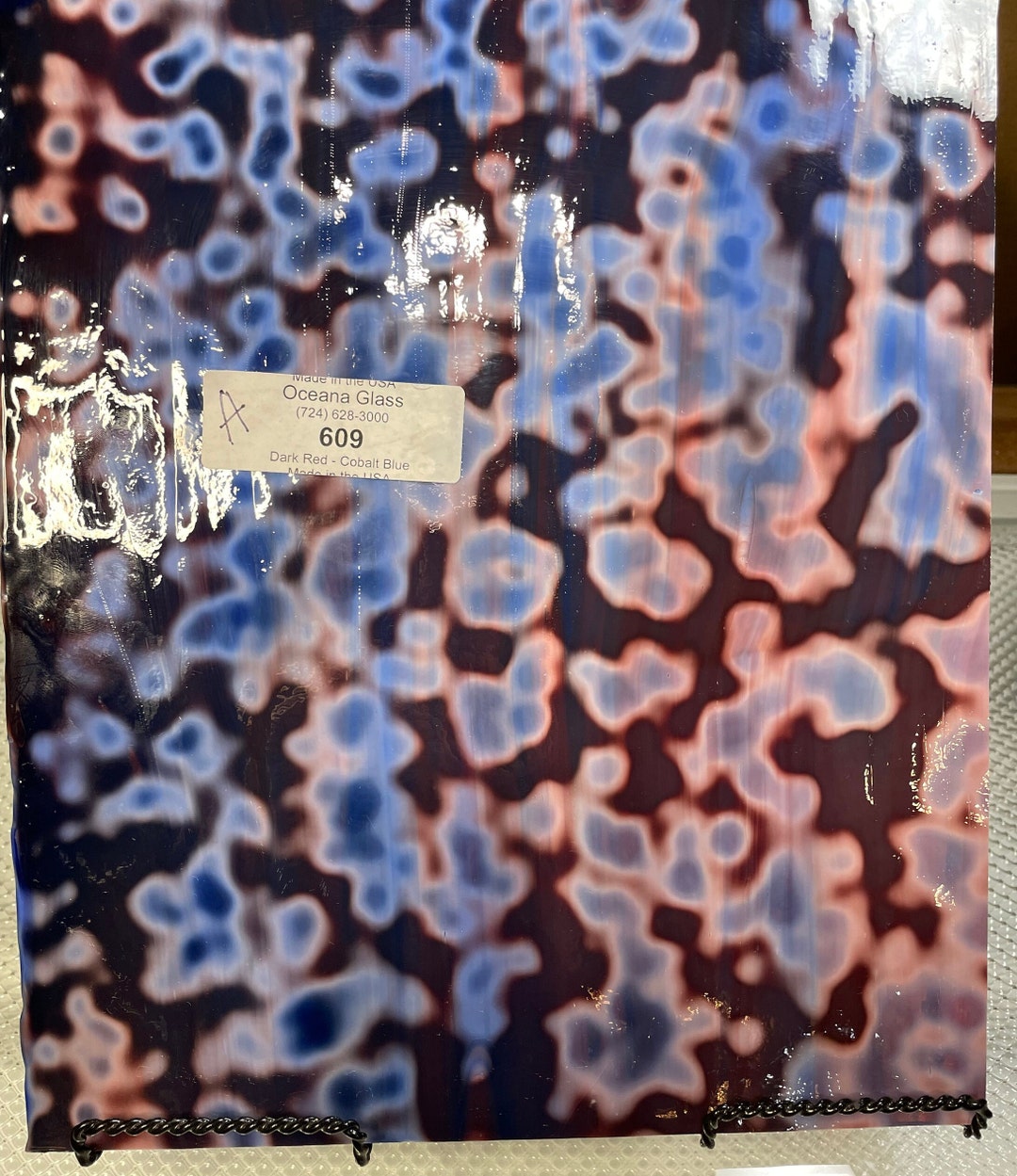 10 X 12 Oceana Stained Glass Sheet 609 Dark Red and Cobalt Blue Mottled ...