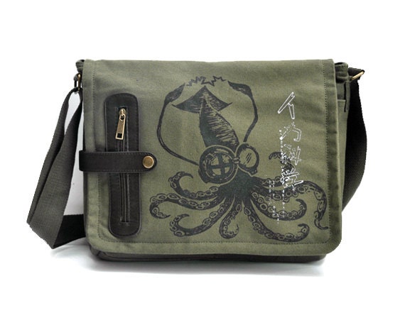Mad Science Squid Messenger Bag KHAKI GREEN - Etsy Canada