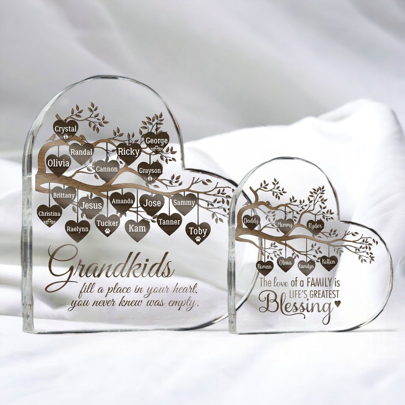 Personalized Family Tree Acrylic Heart Plaque - Gift for Grandma With ...