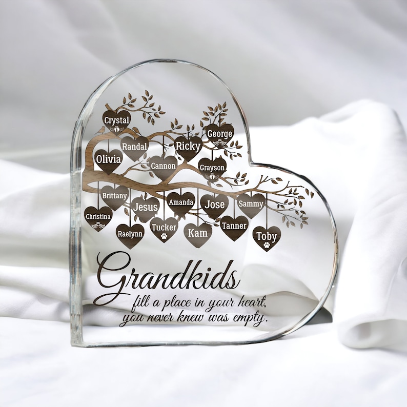 Personalized Family Tree Acrylic Heart Plaque - Gift for Grandma With ...