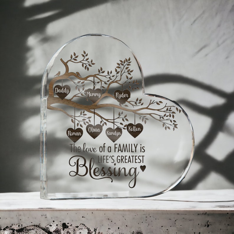 Personalized Family Tree Acrylic Heart Plaque - Gift for Grandma With ...
