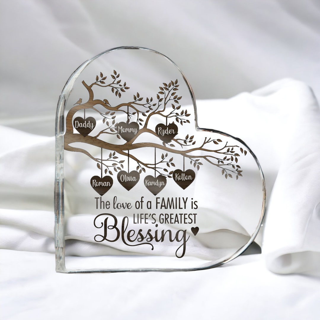 Personalized Family Tree Acrylic Heart Plaque - Gift for Grandma With ...