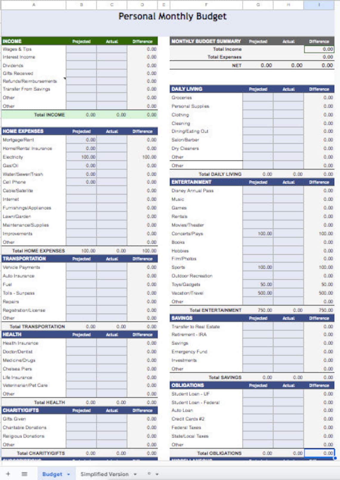 Editable Personal Finance Budget Template - Etsy