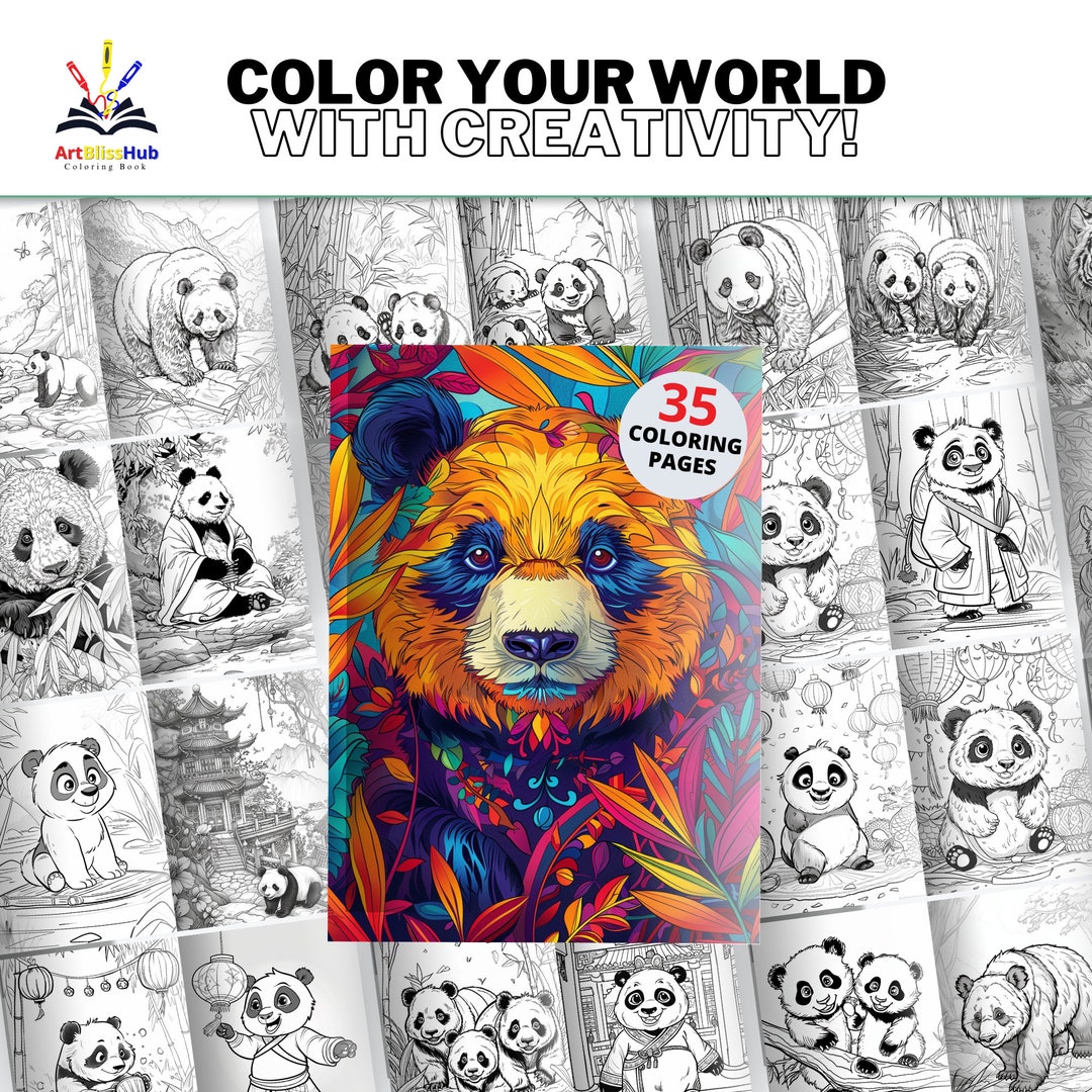 35 Cute Panda Coloring Pages, Adults Coloring Book, Cute Kids Coloring ...