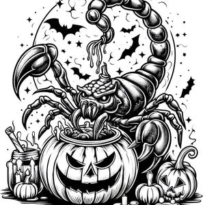 30 Halloween Scary Insects Coloring Pages Grayscale Printable Art ...