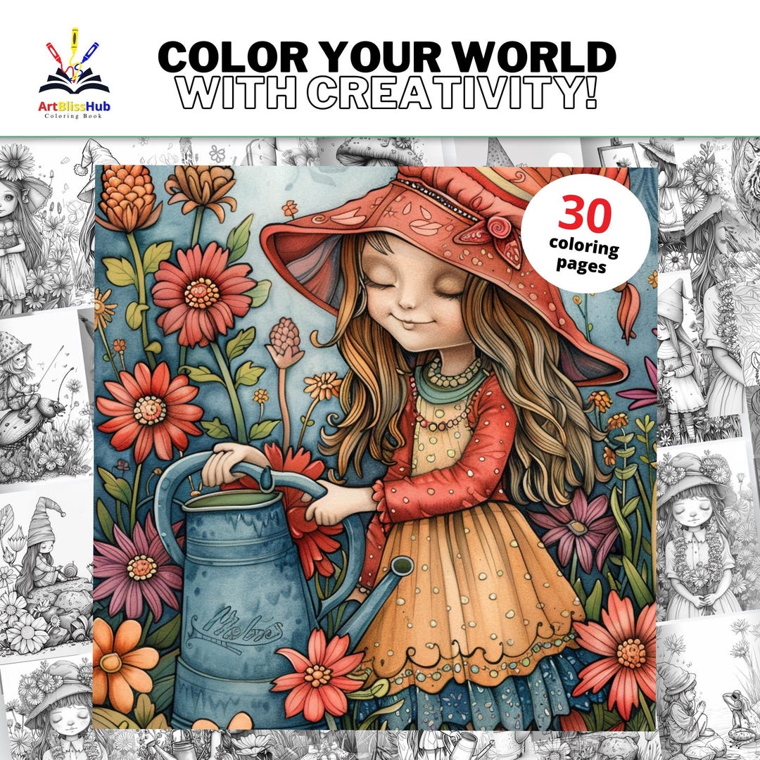 30 Cute Flowers Gnome Coloring Pages - Magical Fantasy Girls Gnome Book ...
