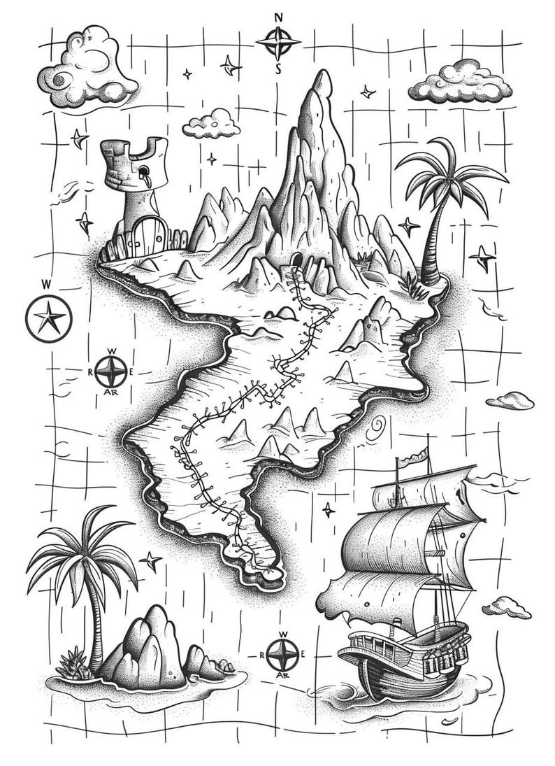 30 Pirate Coloring Pages for Kids Treasure Maps, Pirate Ship Printables ...