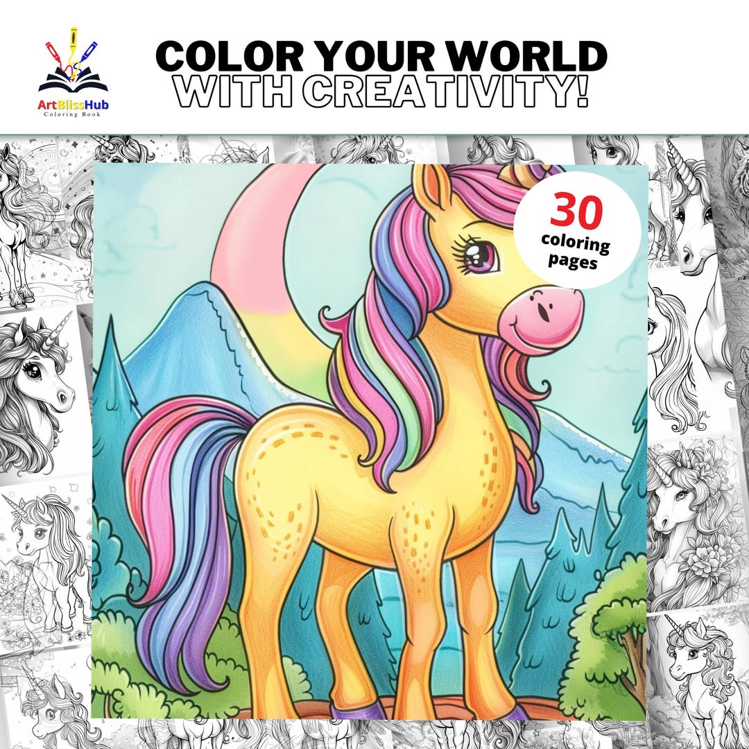 Unicorn Coloring Page Printable Fantasy Art Stress Relief for Kids ...