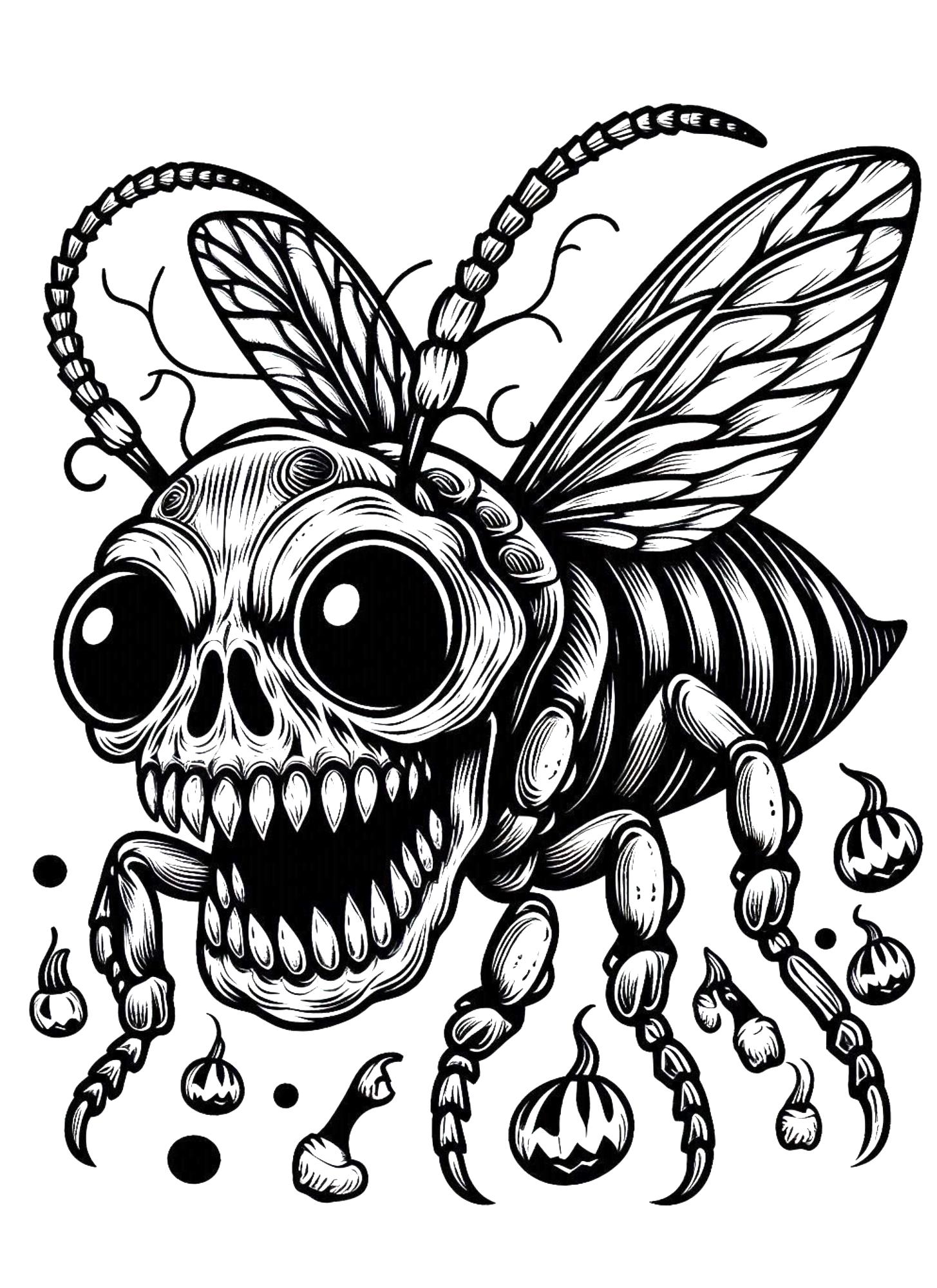 30 Halloween Scary Insects Coloring Pages Grayscale Printable Art ...